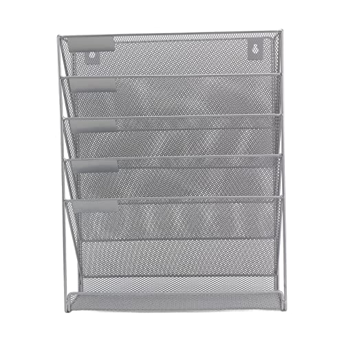 Wall Mail Organizer,5 Pockets Heavy Duty Mesh Wall Hanging File Organizer Wall Mount File Holder for Papers Folders Files Clipboard Magazine Organization