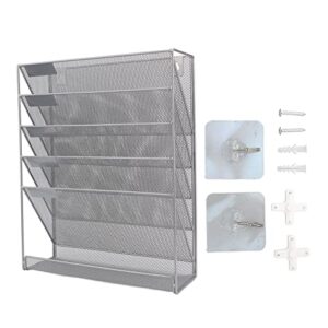 Wall Mail Organizer,5 Pockets Heavy Duty Mesh Wall Hanging File Organizer Wall Mount File Holder for Papers Folders Files Clipboard Magazine Organization