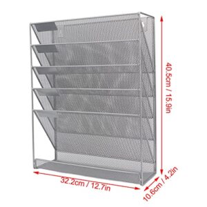 Wall Mail Organizer,5 Pockets Heavy Duty Mesh Wall Hanging File Organizer Wall Mount File Holder for Papers Folders Files Clipboard Magazine Organization