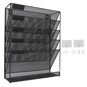 wall file organizer 5 tier black heavy duty metal mesh hanging mail magazine rack 40 x 32 x 11 cm wall mount paper holder for newspaper folders