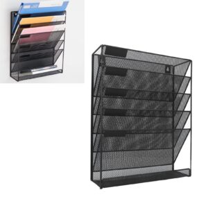 Wall File Organizer 5 Tier Black Heavy Duty Metal Mesh Hanging Mail Magazine Rack 40 x 32 x 11 cm Wall Mount Paper Holder for Newspaper Folders