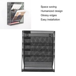 Wall File Organizer 5 Tier Black Heavy Duty Metal Mesh Hanging Mail Magazine Rack 40 x 32 x 11 cm Wall Mount Paper Holder for Newspaper Folders