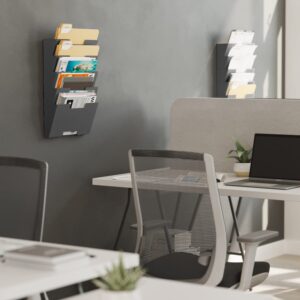 Wallniture Lisbon Metal Wall File Holder Organizer, 5-Tier File Folders Letter Size Magazine Holder and Office Decor, Gray