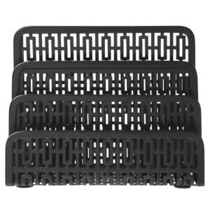 MyGift 3 Slot Black Metal Office Desktop Mail Holder Organizer with Geometric Cut-Out Perforated Design, Desk Letter, Bills and Mail Sorter, Document Tray