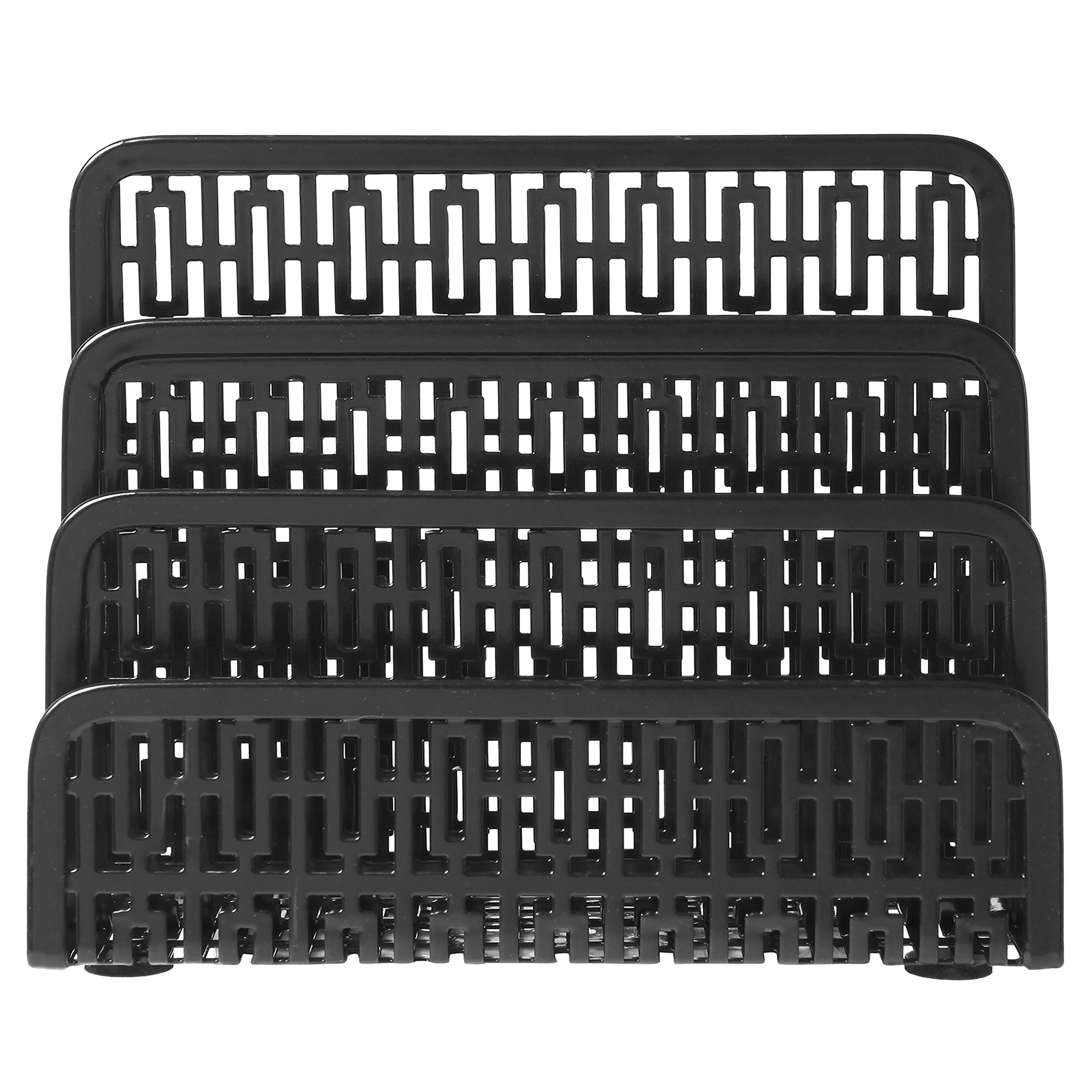 MyGift 3 Slot Black Metal Office Desktop Mail Holder Organizer with Geometric Cut-Out Perforated Design, Desk Letter, Bills and Mail Sorter, Document Tray