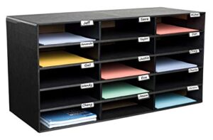 adiroffice cardboard paper organizer - classroom mailbox, literature organizers, office sorter mailboxes, construction papers storage with slots, compartment shelf holder (15 slot, black)