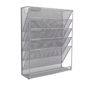 wall file organizer 5 tier silver heavy duty metal mesh hanging mail magazine rack 40 x 32 x 11 cm vertical paper holder for newspaper folders