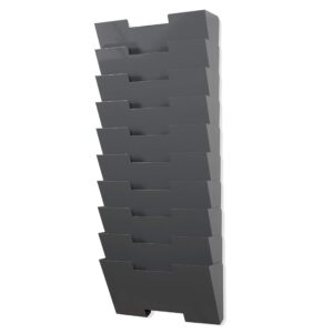 gray wall mount steel vertical file organizer holder rack 10 sectional modular design wider than letter size 13 inch multi-purpose organize display magazines sort files and folders