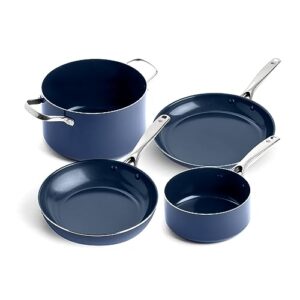 blue diamond cookware diamond infused ceramic nonstick, 4 piece cookware pots and pans set, pfas free, dishwasher safe, oven safe, blue