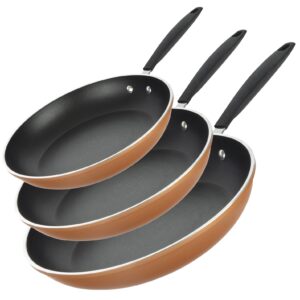 gotham steel copper cast frying pan set, 3 piece nonstick copper fry pans, 8”, 10” & 12” nonstick frying pans, nonstick skillet set, omelet pan, cookware, pfoa free, dishwasher safe cool touch handle