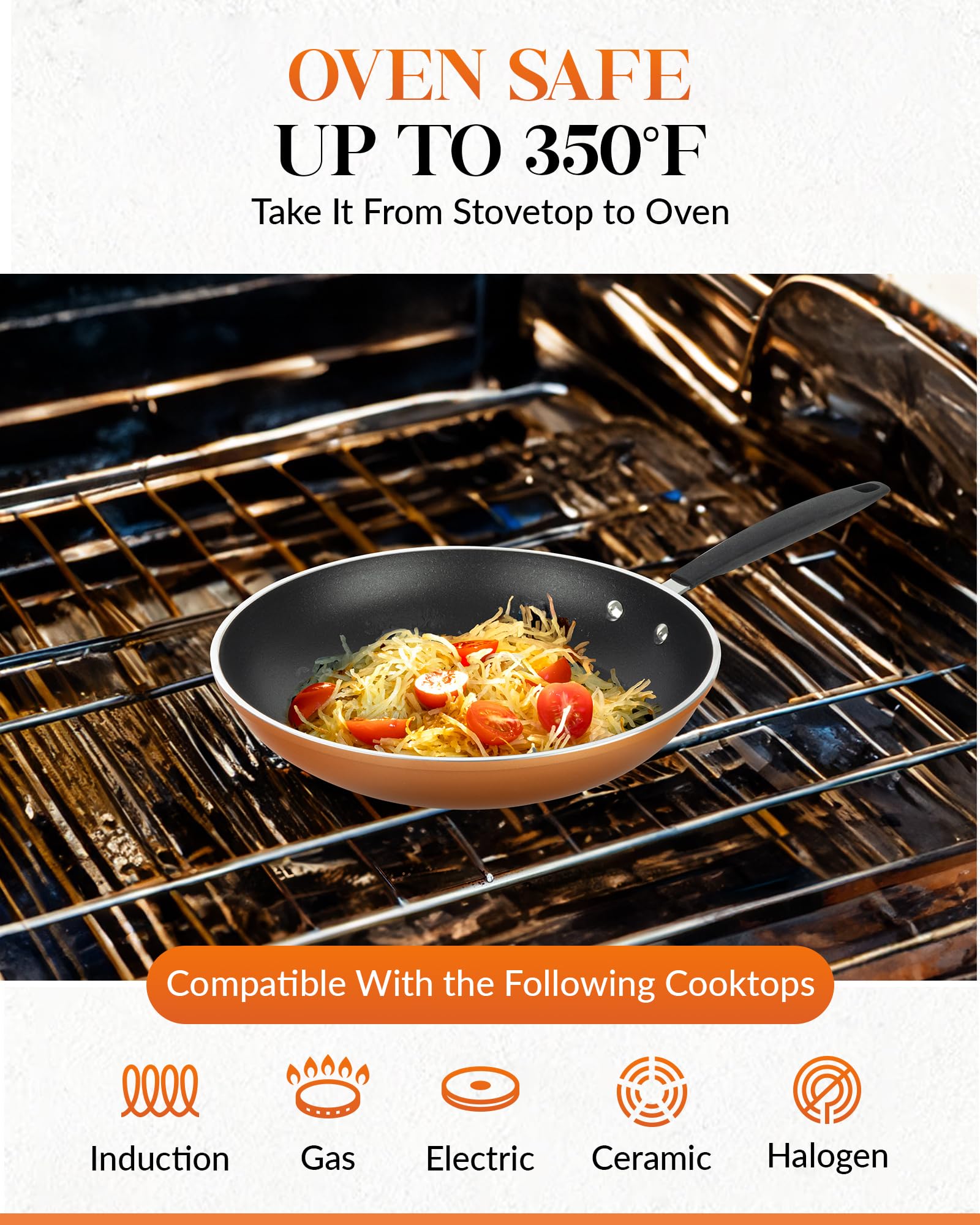 GOTHAM STEEL Copper Cast Frying Pan Set, 3 Piece Nonstick Copper Fry Pans, 8”, 10” & 12” Nonstick Frying Pans, Nonstick Skillet Set, Omelet Pan, Cookware, PFOA Free, Dishwasher Safe Cool Touch Handle