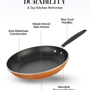 GOTHAM STEEL Copper Cast Frying Pan Set, 3 Piece Nonstick Copper Fry Pans, 8”, 10” & 12” Nonstick Frying Pans, Nonstick Skillet Set, Omelet Pan, Cookware, PFOA Free, Dishwasher Safe Cool Touch Handle