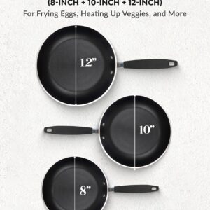 GOTHAM STEEL Copper Cast Frying Pan Set, 3 Piece Nonstick Copper Fry Pans, 8”, 10” & 12” Nonstick Frying Pans, Nonstick Skillet Set, Omelet Pan, Cookware, PFOA Free, Dishwasher Safe Cool Touch Handle