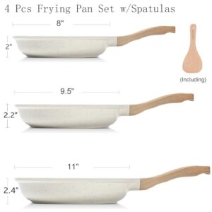 ESLITE LIFE Nonstick Ceramic Frying Pans Skillets Set, Non-Toxic Egg Omelette Kitchen Cooking Pans Compatible with All Stovetops (Gas, Electric & Induction), PTFE & PFOA Free (White)