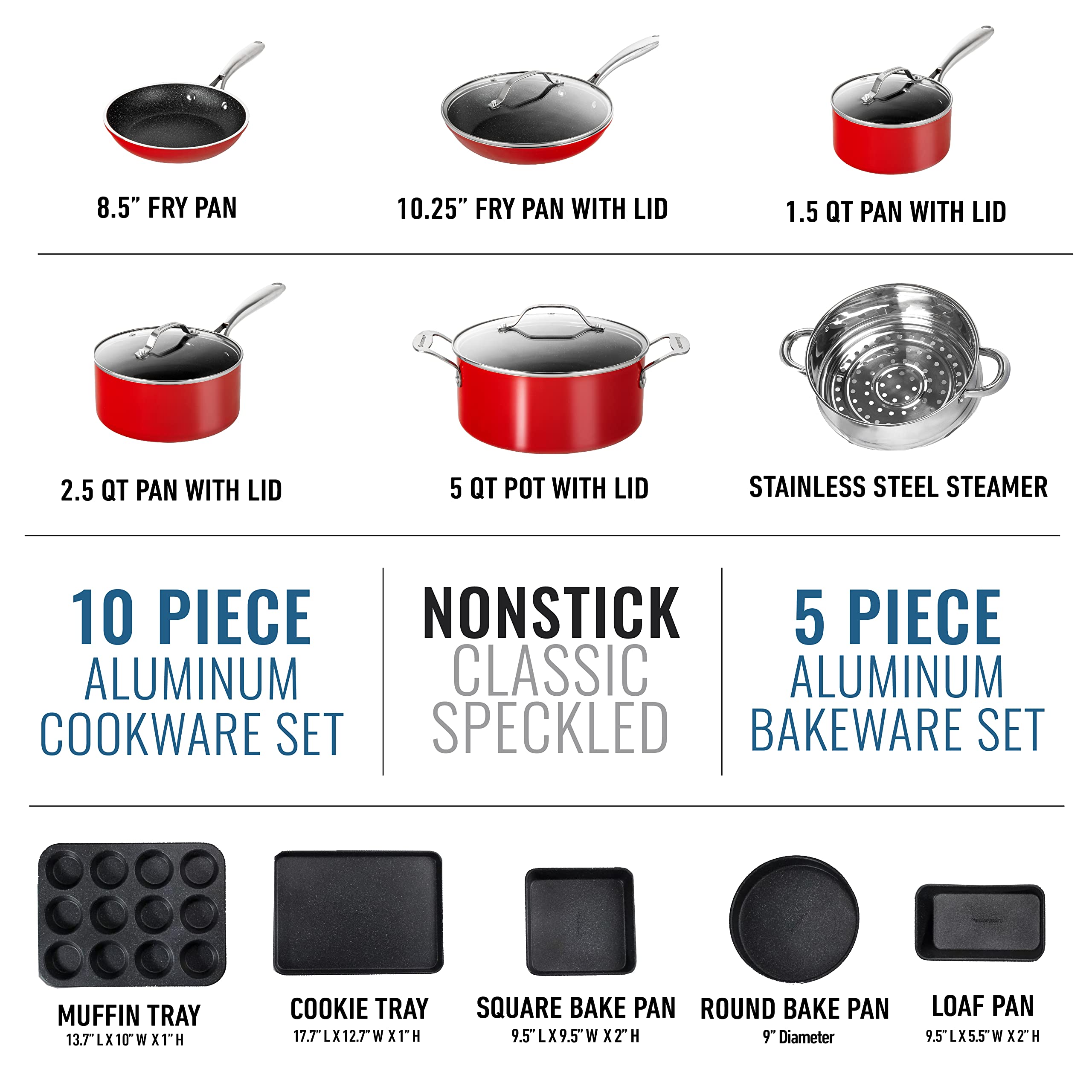 Granitestone 15 Pc Pots and Pans Set Non Stick, Kitchen Cookware Sets, Ultra Durable Pots and Pans for Cooking with Nonstick Coating, Dishwasher Stovetop & Oven Safe, Healthy & Toxin Free