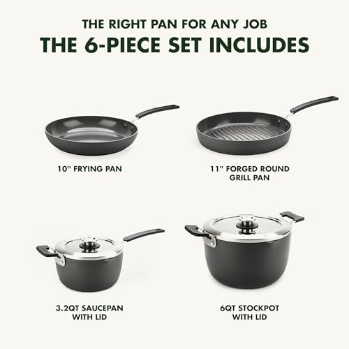 GreenPan Levels Stackable Hard Anodized Healthy Ceramic Nonstick, 6 Piece Cookware Pots and Pans Set, PFAS-Free, Dishwasher Safe, Black