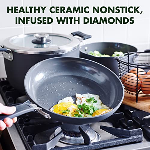 GreenPan Levels Stackable Hard Anodized Healthy Ceramic Nonstick, 6 Piece Cookware Pots and Pans Set, PFAS-Free, Dishwasher Safe, Black