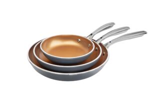 gotham steel frying pan set, 3 piece nonstick ceramic copper fry pans set, 8”, 10” & 12” nonstick frying pans, nonstick skillet set, omelet pan, cookware, pfoa free, dishwasher safe, cool touch handle