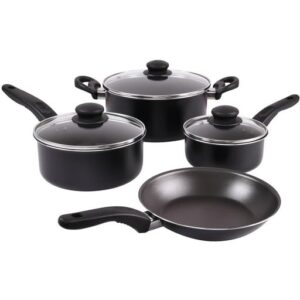 deahun mainstays 7 piece non-stick cookware set aluminium mint, dishwasher safe (black)