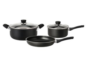 hudson pots and pans set nonstick black cookware sets, 5 pcs set w/frying pan, pot & saucepan, dishwasher safe