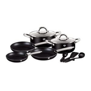 berlinger haus kitchen cookware sets 10 piece, nonstick cookware set with utensils, turbo induction based pots and pans set with ergonomic stainless steel handles, dishwasher safe cooking set