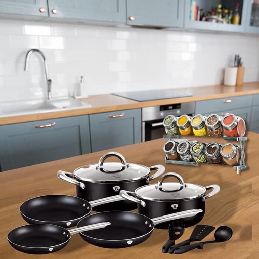 Berlinger Haus Kitchen Cookware Sets 10 Piece, Nonstick Cookware Set with Utensils, Turbo Induction Based Pots and Pans Set with Ergonomic Stainless Steel Handles, Dishwasher Safe Cooking Set