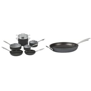 cuisinart dishwasher safe hard-anodized 11-piece cookware set, black & dishwasher safe hard-anodized 12-inch open skillet with helper handle