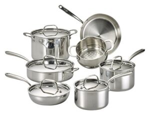 lagostina q940sc64 tri-ply stainless steel multiclad dishwasher safe oven safe metal lid cookware set , 12-piece, silver