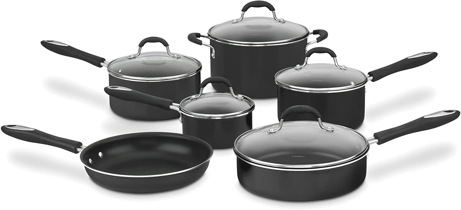 Cuisinart 11-Piece Set Advantage Nonstick Cookware, Black & 622-20 Chef's Classic 8-Inch Open Skillet Nonstick-Hard-Anodized