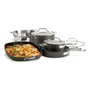 all-clad essentials hard anodized nonstick cookware set 10 piece oven safe 350f pots and pans black