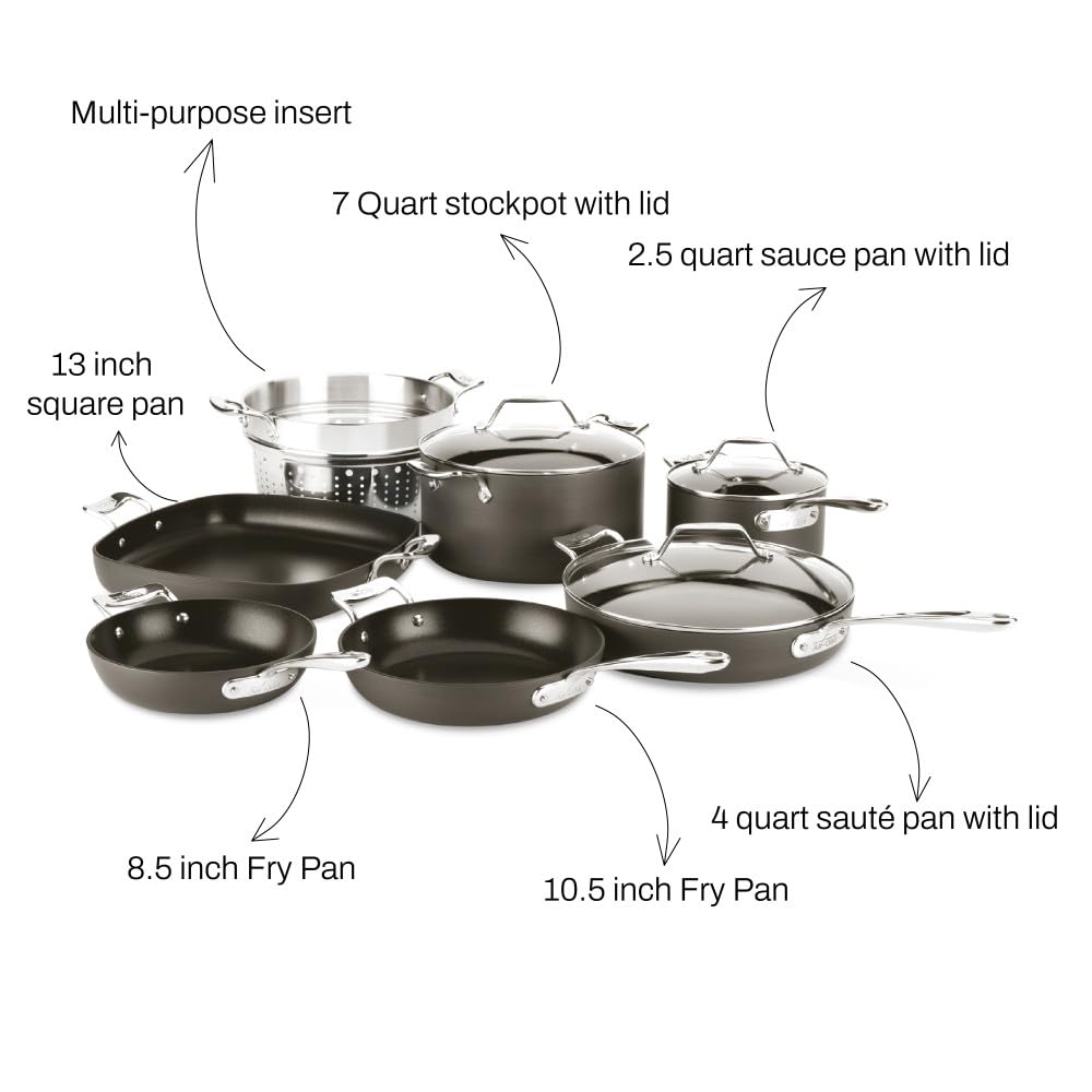 All-Clad Essentials Hard Anodized Nonstick Cookware Set 10 Piece Oven Safe 350F Pots and Pans Black