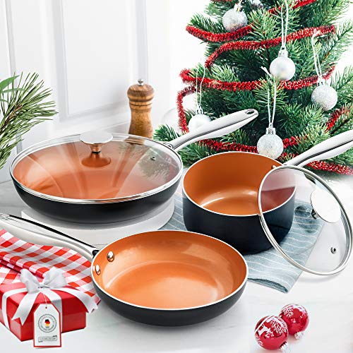 MICHELANGELO Copper Cookware Set 5 Piece, Ultra Nonstick Pots and Pans Copper with Ceramic Interior, Copper Nonstick Cookware Set, Ceramic Pot and Pans Set, Copper Pots and Pans, Copper Pots Set -5Pcs