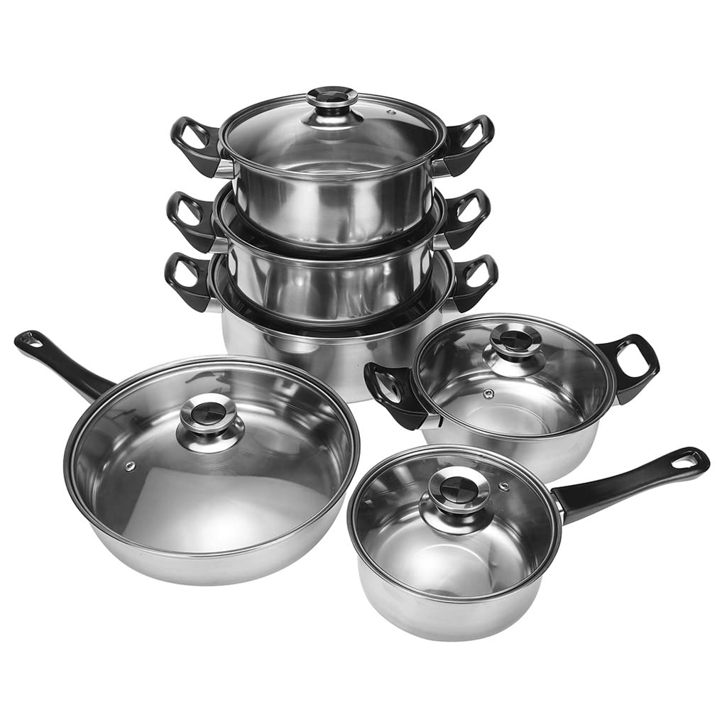 ROLTIN Stainless Steel Cookware Set Handle 12PCS/ Set Dishwasher Safe Pots Non Stick Frying Pan Induction Cooker with Lids