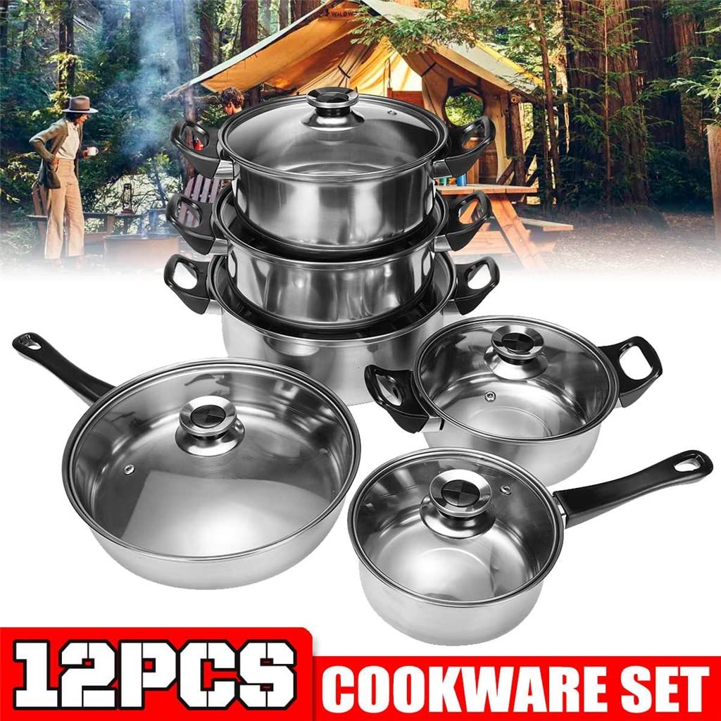 ROLTIN Stainless Steel Cookware Set Handle 12PCS/ Set Dishwasher Safe Pots Non Stick Frying Pan Induction Cooker with Lids