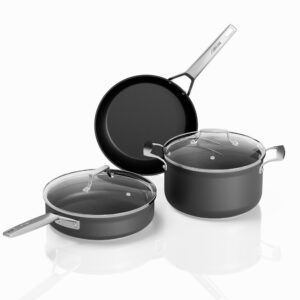 msmk 5-piece pots and pans set, durable non stick coating from usa, kitchen cookware sets, even heating, comfortable handling, induction compatibility for home cooking, oven safe, dishwasher safe