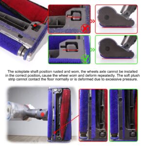 Bottom Soleplate Soft Plush Strips Soleplate Wheels Kit Replacement for Dyson V6 V7 V8 V10 V11 Soft Roller Cleaner Head Part Base Plate