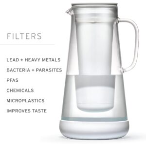 LifeStraw Home - Water Filter Pitcher, 7-Cup, White, Glass with Silicone Base, White, for everyday protection against bacteria, parasites, microplastics, lead, mercury, PFAS and a variety of chemicals