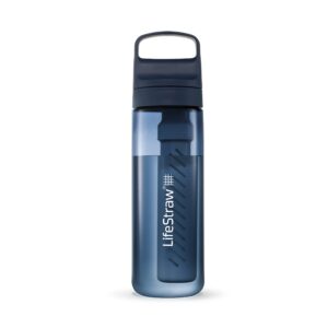 lifestraw go series water filter bottle - bpa-free, removes bacteria, parasites, microplastics, improves taste, 22oz, aegean sea