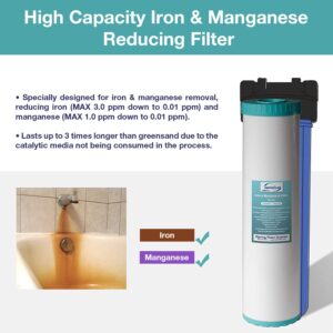 iSpring Whole House Water Filter Cartridge, Iron & Manganese Reducing Water Filter Whole House, 4.5" x 20", Model: FM25B