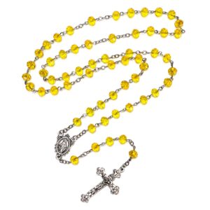 catholic rosary yellow crystal beads necklace with with miraculous medal cross crucifix rosaries communion rosary