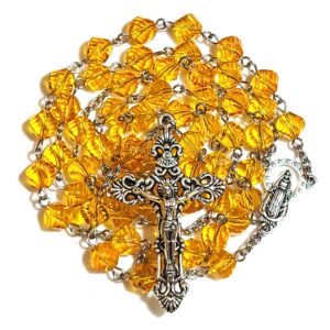 GeekTenet Yellow Faceted Cut Artificial Crystal YX Rosary Beads Chaplet Rosery Cross Catholic