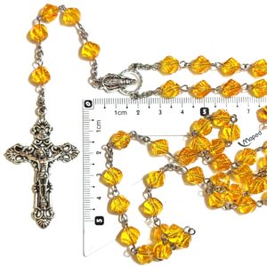 GeekTenet Yellow Faceted Cut Artificial Crystal YX Rosary Beads Chaplet Rosery Cross Catholic