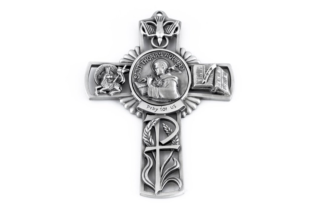 Pewter Catholic Saint St Thomas Aquinas Pray for Us Wall Cross, 5 Inch