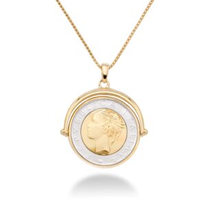 miabella 18k gold over 925 sterling silver italian genuine 500-lira reversible flip coin pendant chain necklace for women, chain medallion made in italy (length 20 inches)