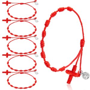 yinkin 30 pieces st benedict medal rosary bracelet bulk adjustable knot string braided bracelet baby protection mexican bracelets with mesh bags for women men girls boys minimalist jewelry (red)