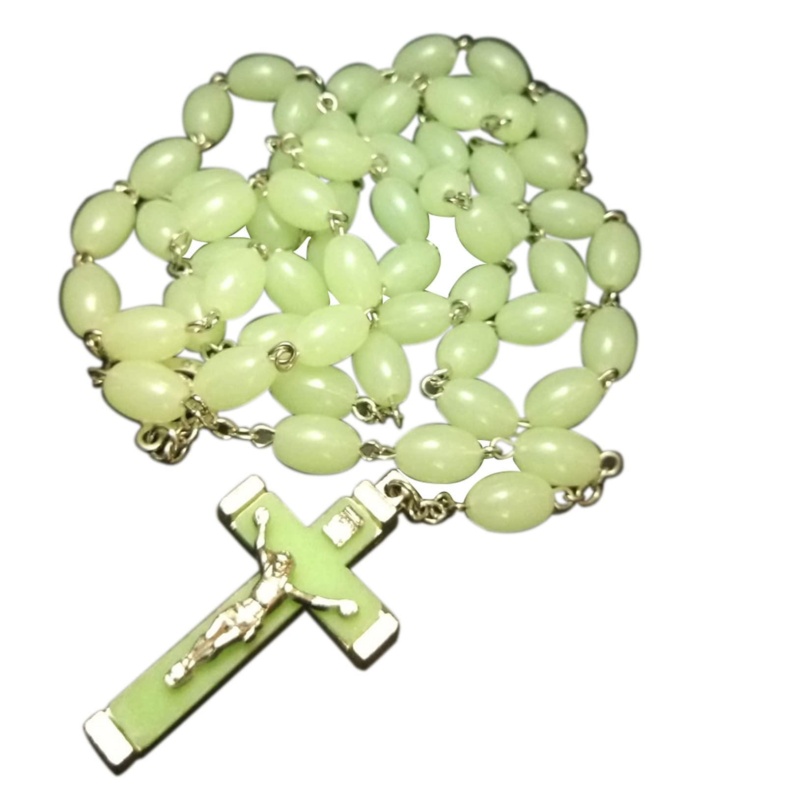 8/20mm Glow in the Dark Rosary Light Luminous Round Beads Noctilucent Cross Jesus Maria Pendant Necklace for Boys Girls Men Women Catholic Crucifix Religious Necklace Prayer Jewelry-A 20mm