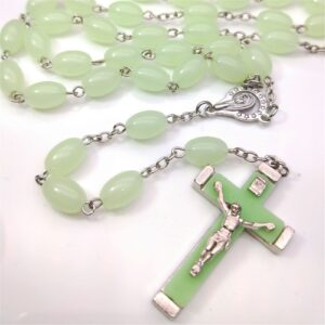 8/20mm Glow in the Dark Rosary Light Luminous Round Beads Noctilucent Cross Jesus Maria Pendant Necklace for Boys Girls Men Women Catholic Crucifix Religious Necklace Prayer Jewelry-A 20mm