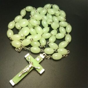 8/20mm Glow in the Dark Rosary Light Luminous Round Beads Noctilucent Cross Jesus Maria Pendant Necklace for Boys Girls Men Women Catholic Crucifix Religious Necklace Prayer Jewelry-A 20mm