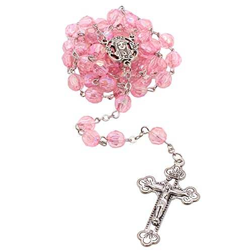 Birthstone Rosary | Multi-Faceted Iridescent Beads with Silver-Tone Center Medal and Crucifix | Great Catholic Gift for First Holy Communion and Confirmation (October)