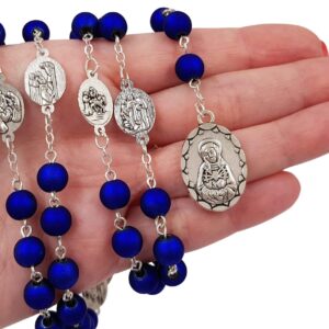 TALISMAN4U Seven Sorrows of Mary Rosary Chaplet Deep Blue Acrylic Beads Catholic Jewelry Necklace for Women with Rosary Box